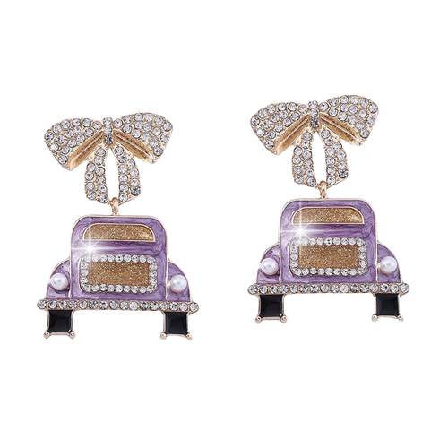 Purple Enamel Crystal Rhinestone Bowknot Car Dangle Earrings | eBay