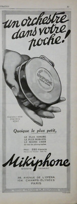 PUBLICITÉ PRESSE 1926 LE MIKIPHONE UN ORCHESTRE DANS VOTRE POCHE VADASZ ...