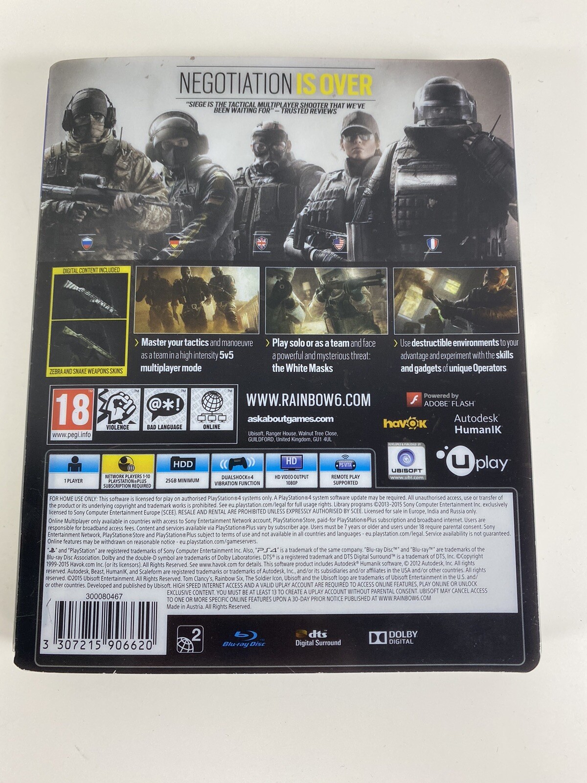 Tom Clancy's Rainbow Six Siege - Limited Steelbook Case Only ...