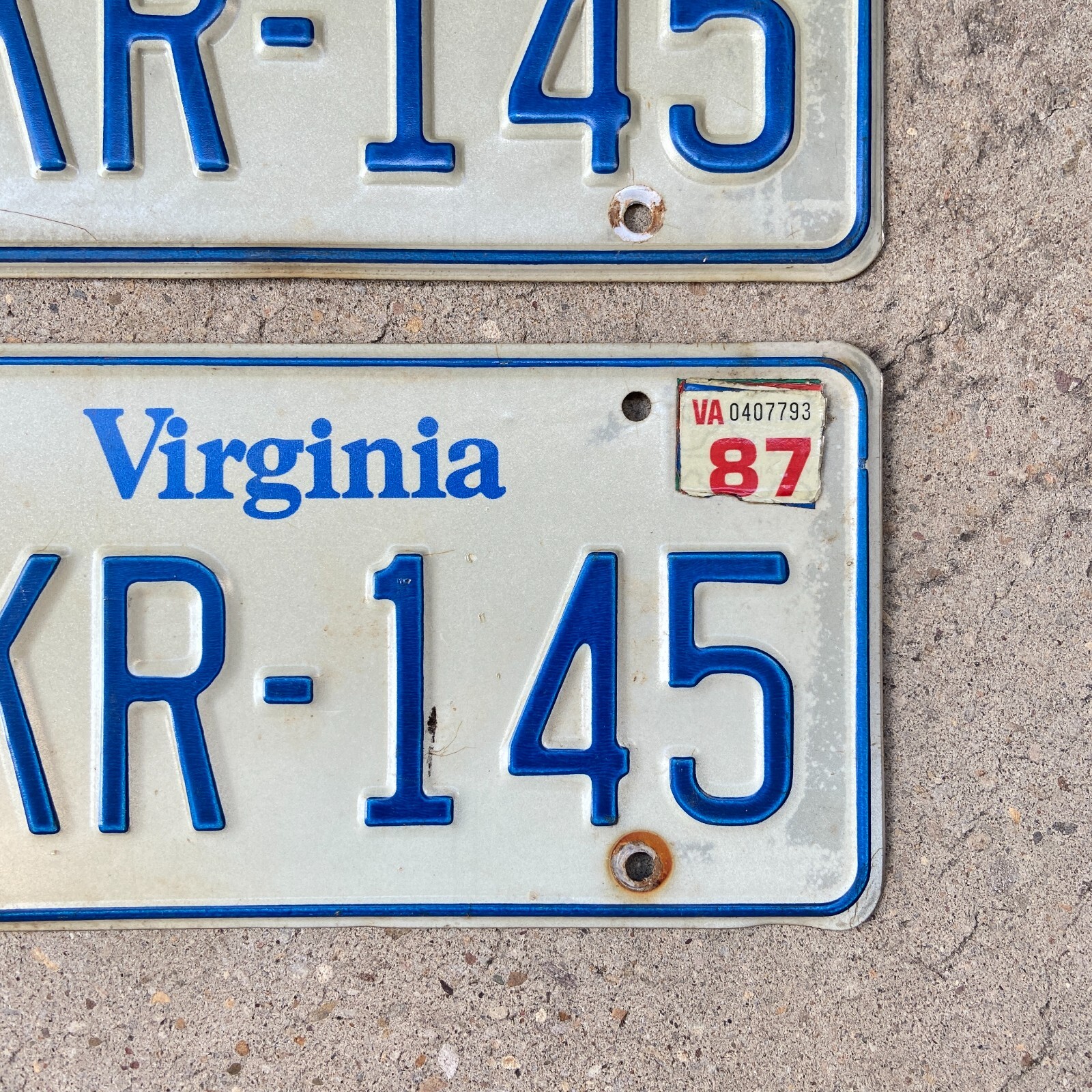 1980 Virginia License Plate Pair YKR 145 YOM DMV Clear Ford Chevy 1987 ...