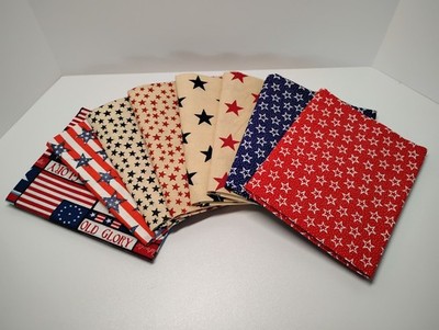 Lot of 8 Fat Quarters - Patriotic Cotton Quilt Fabric Bundle -Red ...