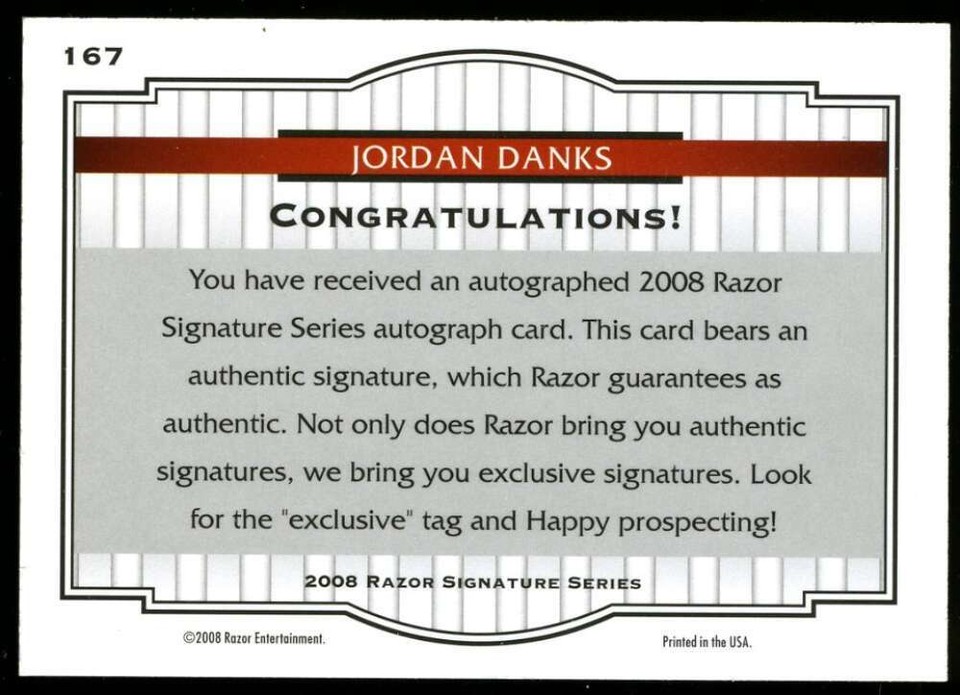 Jordan Danks 2008 Razor 1494/1499 Autograph Rangers | eBay