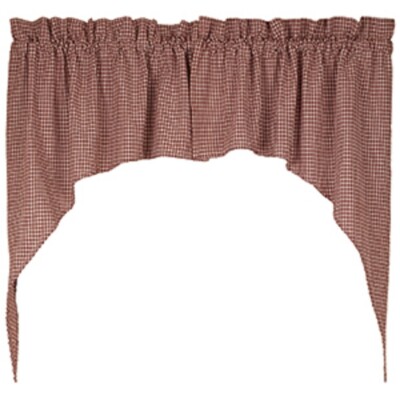 Barn Red Hanover Checked Window Swag, 72" x 36", Primitive Country ...