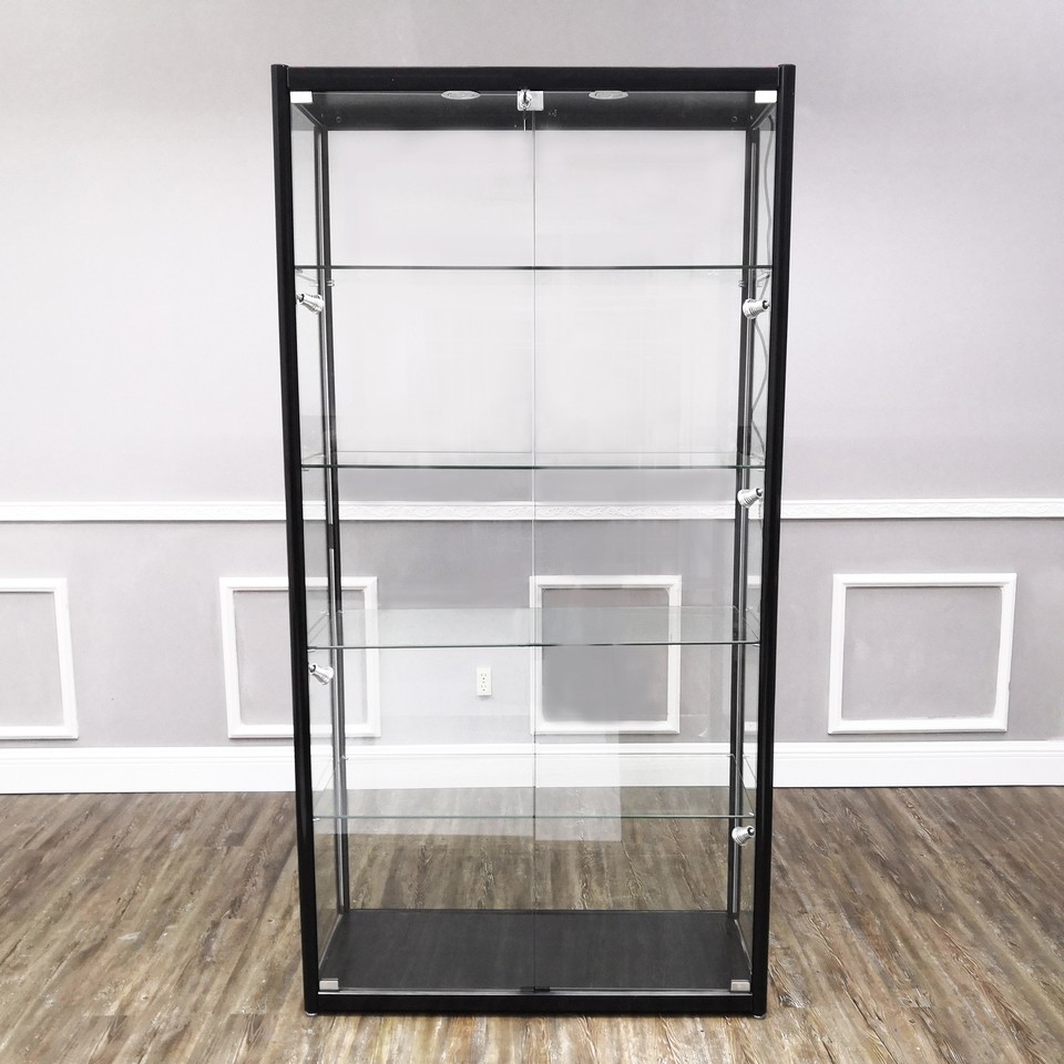 40X16.5X78" Glass Showcase Display Case with LED Lights 5-Tier Shelf ...