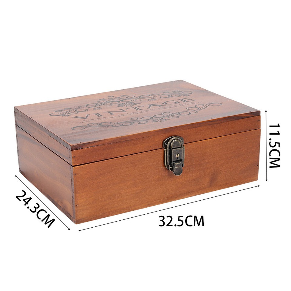 Vintage Wooden Gift Boxes Chest Keepsake Storage Box w Hinged Lid Lock ...