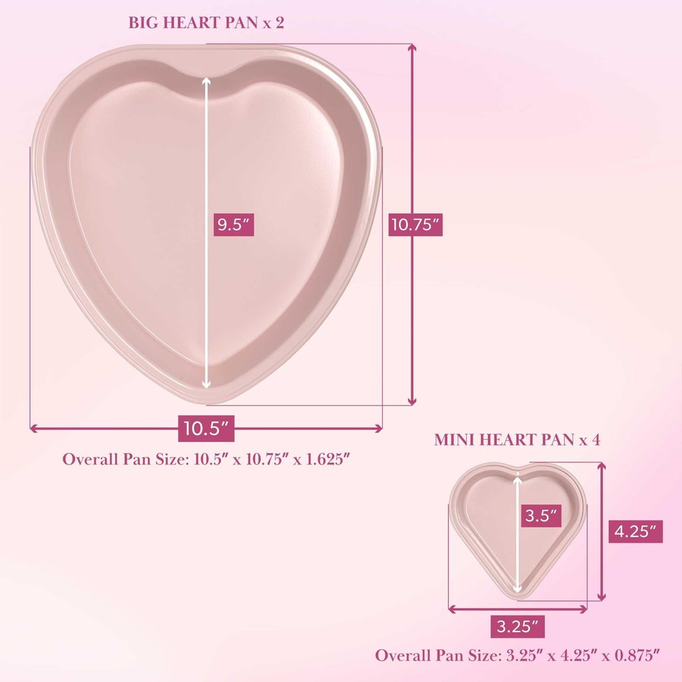 Heart Shaped Nonstick Bakeware Set, Easy Release Carbon Steel, Includes ...