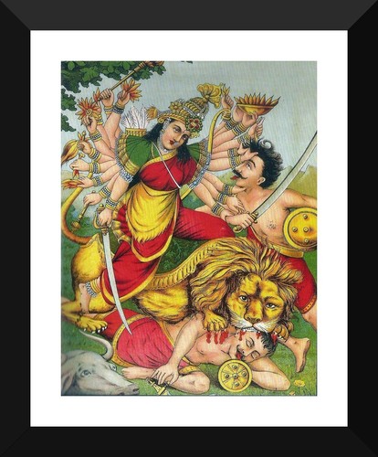 Goddess Durga Raja Ravi Varma Press Lithograph Print Framed Poster 12 X ...