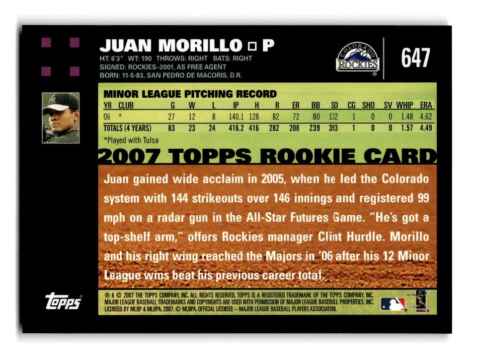 Juan Morillo RC 2007 Topps Rookie #647 Colorado Rockies NM-MINT | eBay