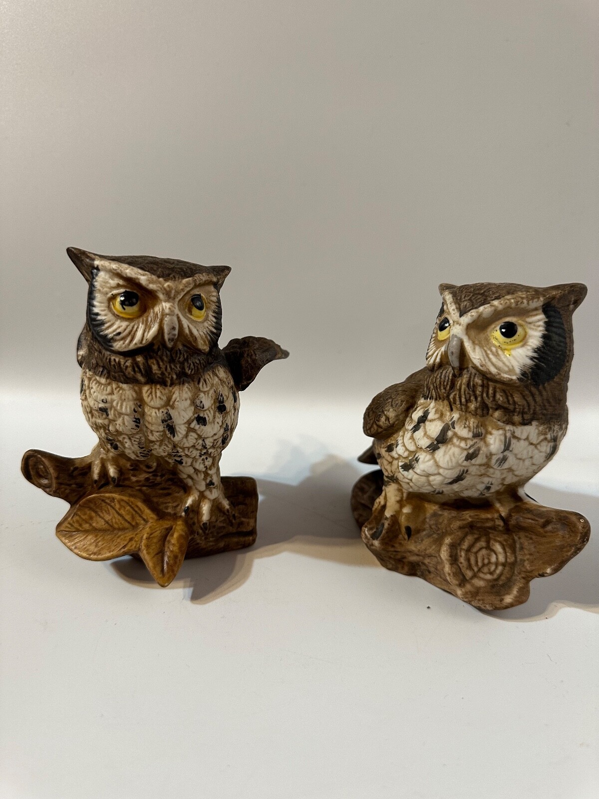 Vintage Set Of (2) Homco Owl Figurines On Branches #1114 Ceramic 5 ...