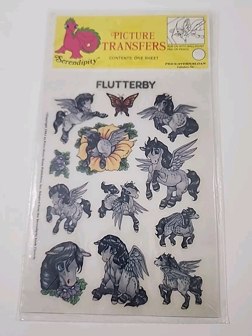 VTG PICTURE Rub TRANSFERS SERENDIPITY "Flutterby" Sealed 1981 Price Stern Sloan | eBay