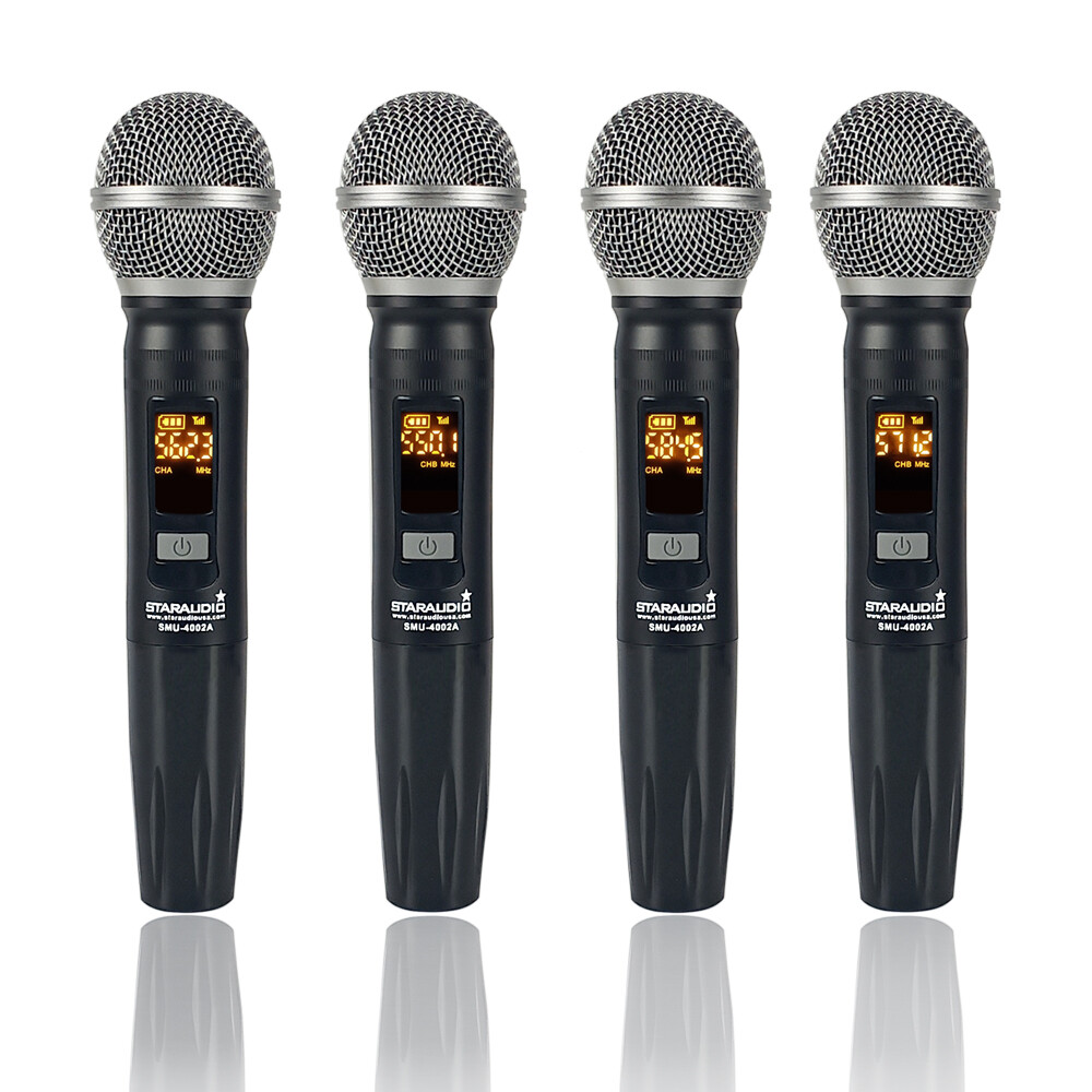 4 Channel UHF Handheld Wireless Microphone System 4CH Frequency Stage ...