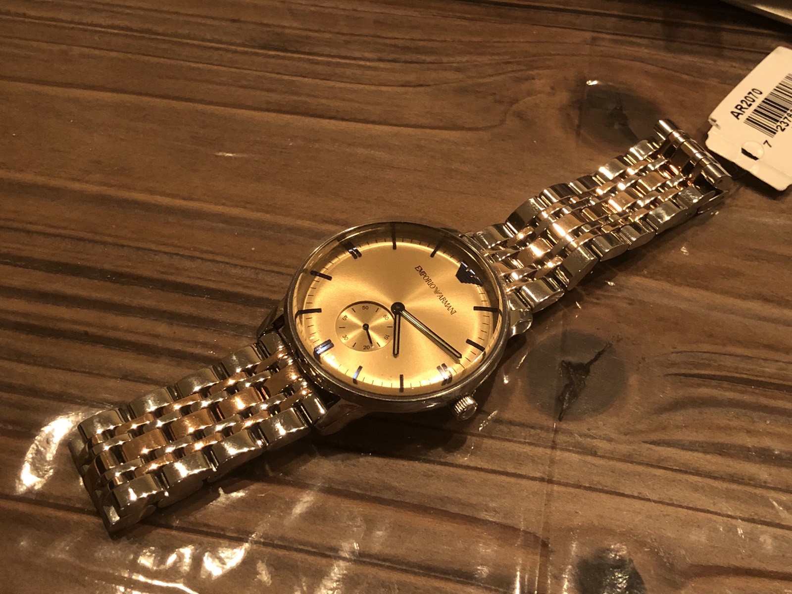 100 Emporio Armani AR2070 Beige Dial Two Tone Stainless Steel Men's ...