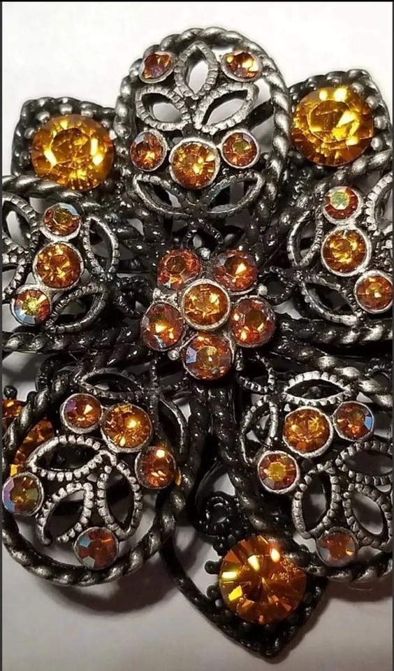 Golden, Amber, Aurora Borealis Brown Crystal Fall Autumn Brooch Pin | eBay