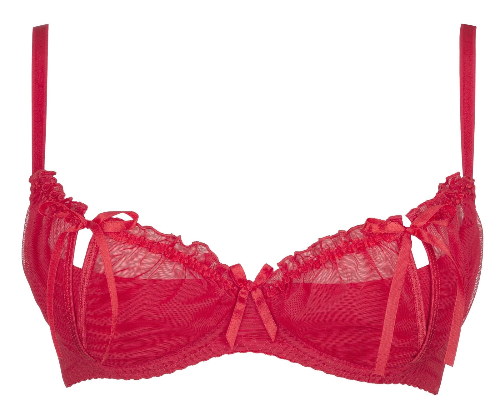 Axami 6441 Peekaboo Shelf Bra Tulle Red Cute Bows Ribbon Ties Open Cups ...