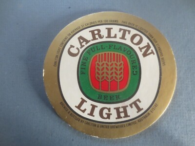 1 only CARLTON LIGHT,Victoria CORPORATE Issue,BEER Coaster "BEER NO ...
