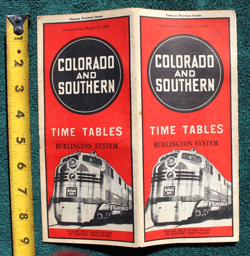 1945 Colorado & Southern Railroad Timetable C&S Burlington System ...
