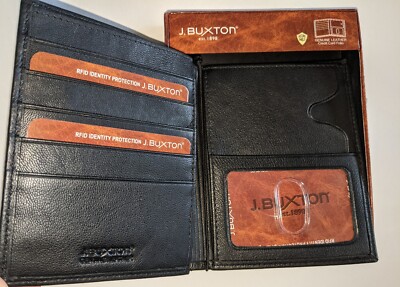 J. Buxton Hunt Credit Card Folio Seure Shield Leather Wallet Black | eBay