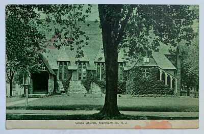 NJ Postcard Merchantville New Jersey Grace Church building front view ...