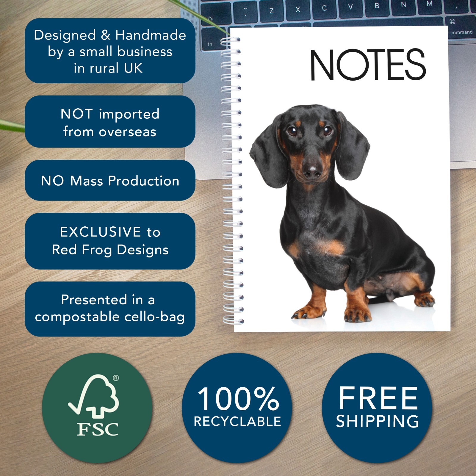 Dachshund Notebook A4 A5 A6 Lined Plain Sausage Dog Spiral Notepad ...