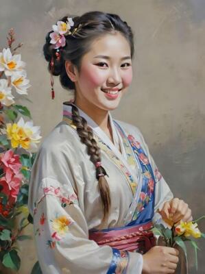 Young Chinese Woman Floral Traditional Asian Ethnic Portrait Poster 18 ...