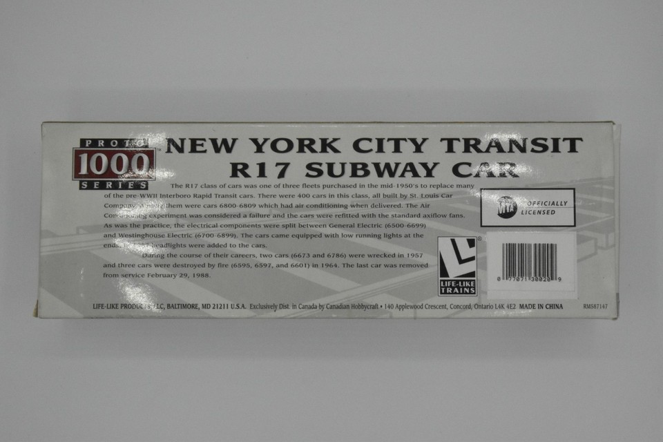 New York City Transit R17 #6806 HO Subway Car Red Bird Unpowered NYC ...