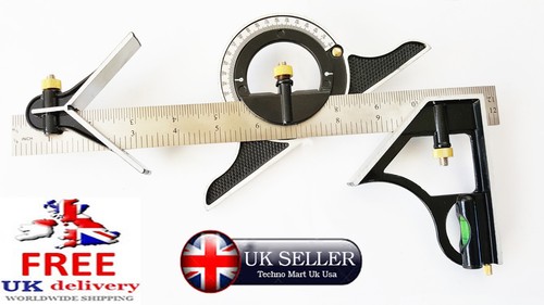 12" Combination Square 300mm & Adjustable Protractor Level Measure ...