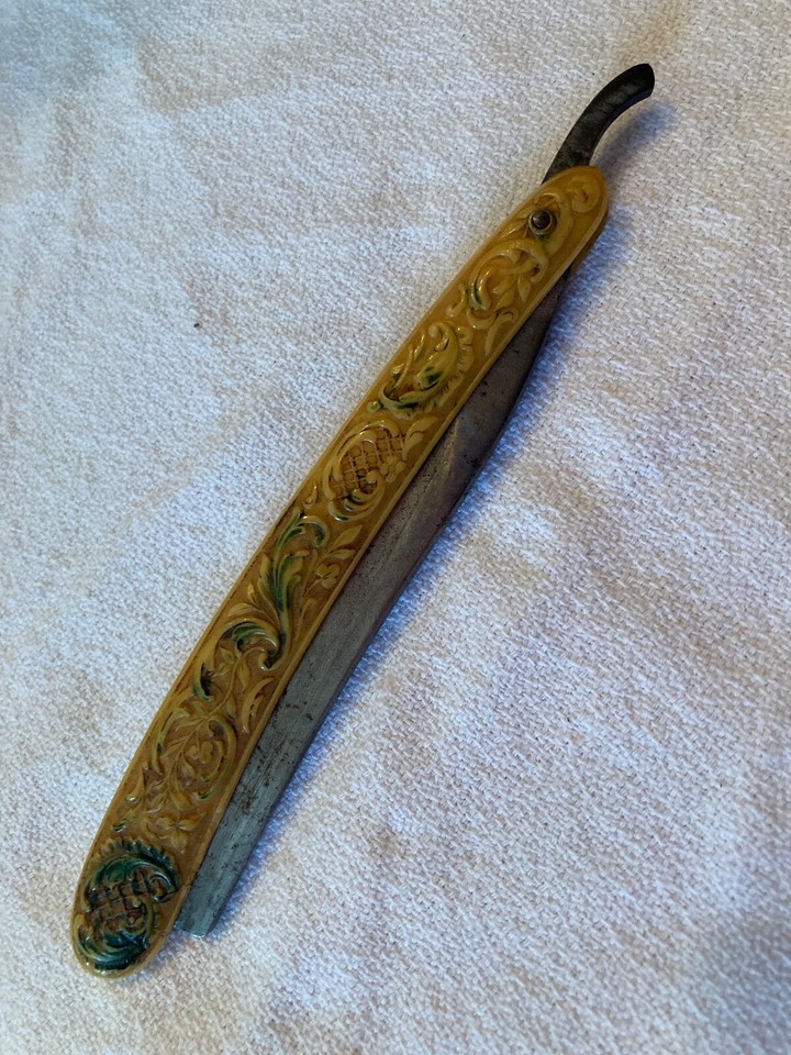 John Shaw Sheffield Straight Razor With Celluloid Cast Decoration ...
