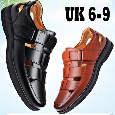 Mens Leather Walking Touch Strap Summer Beach Mules Gladiator Sandals ...