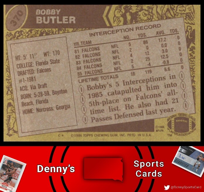 1986 Topps #370 Bobby Butler Atlanta Falcons Football Card | eBay UK