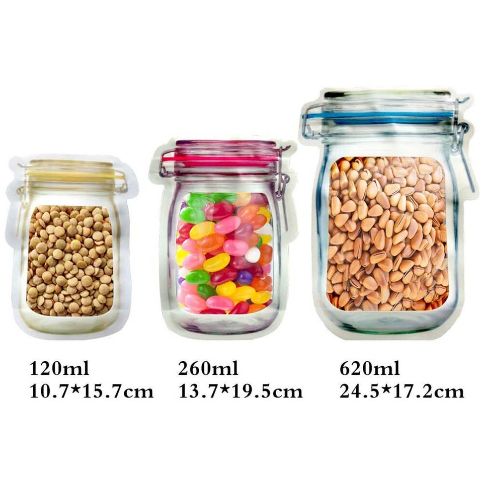 10-100pcs Reusable Mason Jar Bottles Zipper Snack Bags Seal Food Saver ...