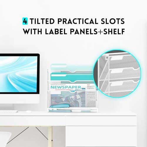 4-Tier Wall File Organizer Mesh Hanging File Organizer for Papers ...