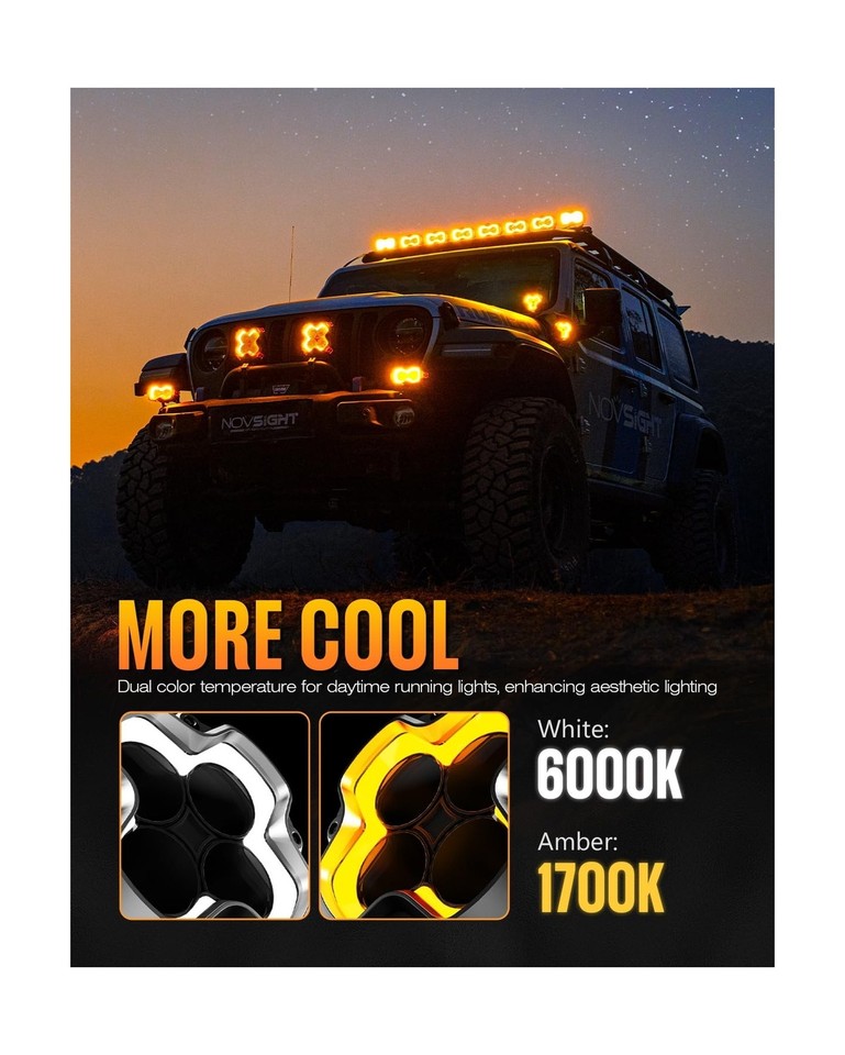 NOVSIGHT HALO Series 6 Inch LED Pod Light, Spot Flood Combo With Amber ...