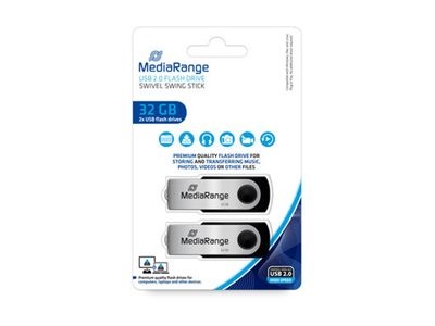 MEDIARANGE MR911-2 32GB USB Type A 2.0 17MB/s Swivel Black Silver ...