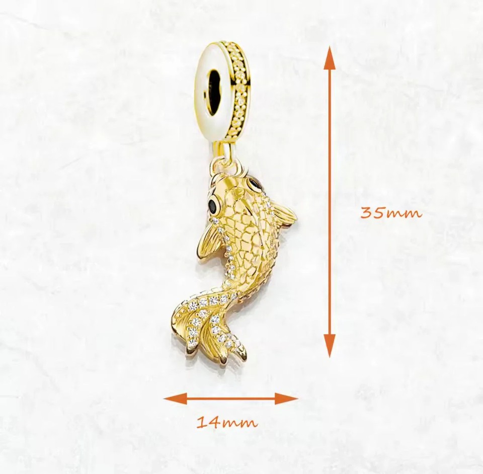 Koi fish S925 Sterling Silver 18K gold plated Bracelet Necklace Charm ...