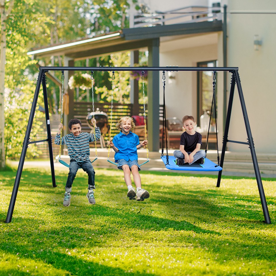 600lb Metal Swing Set with 3 Swings Heavy Duty Frame Kids Swing Set for ...