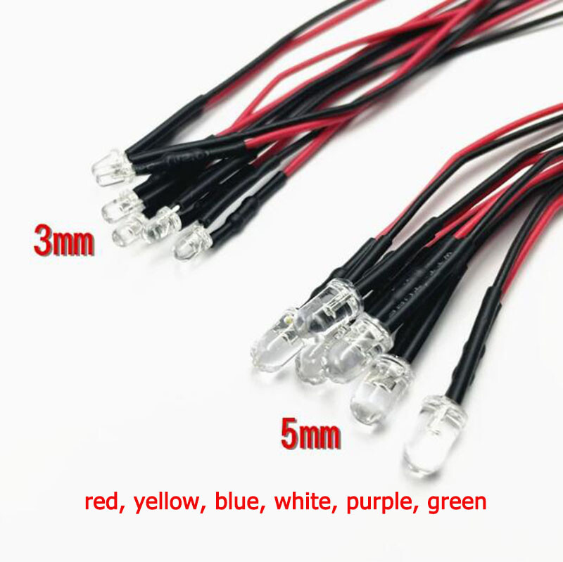 3mm/5mm LED Light Single Bulb Pre-Wired Cable 12V Bright Round ...