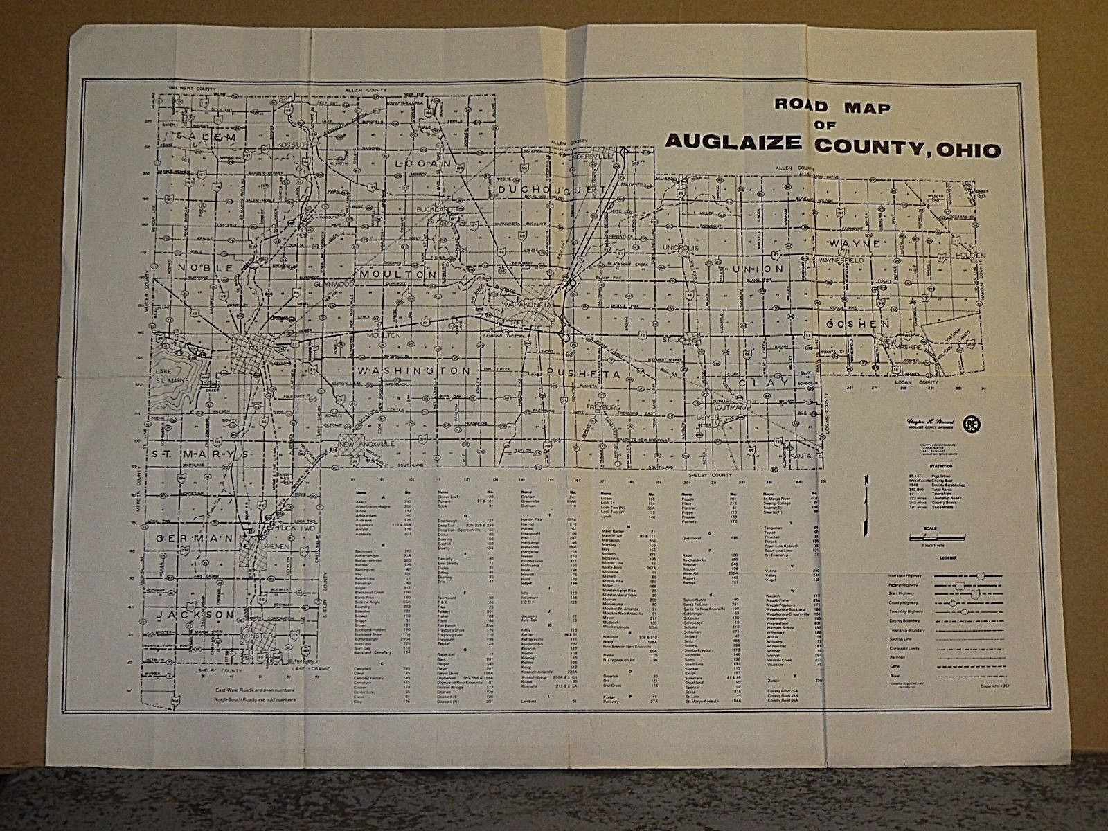 Large 1967 Road Map of Auglaize County, Ohio | eBay
