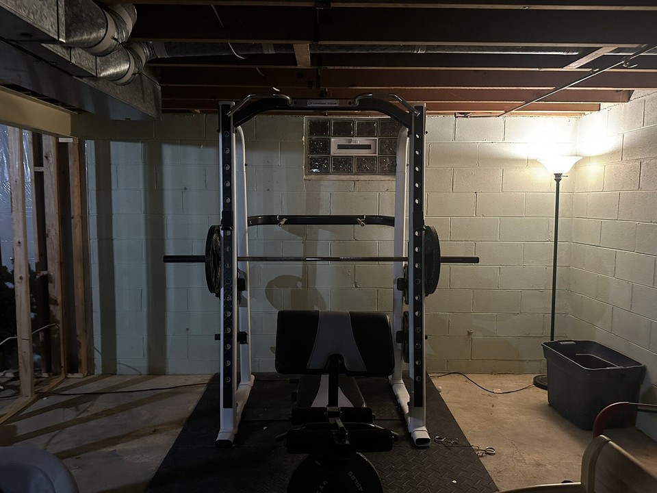 Smith Machine With 335 Pounds Of Weights + Free Weight Bar + Bench + 2 ...