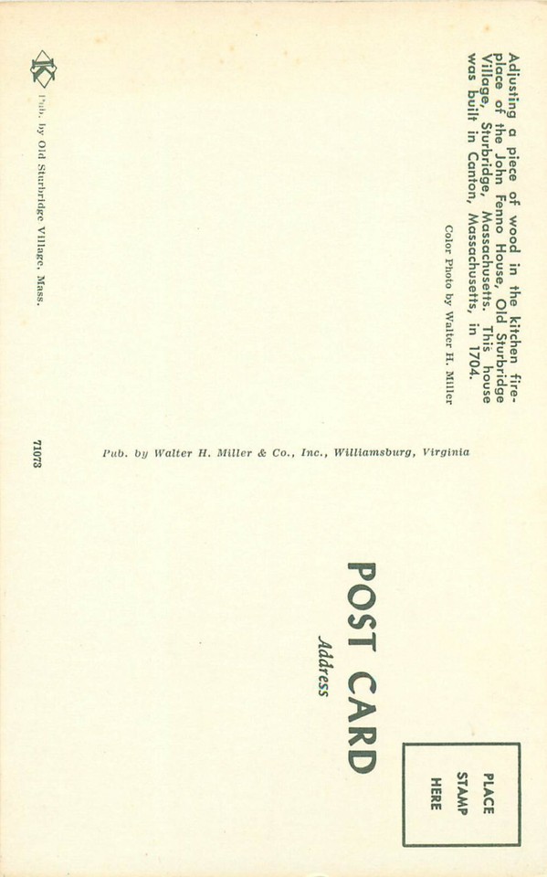 Postcard John Fenno House, Kitchen, Old Sturbridge Villiage, Sturbridge ...