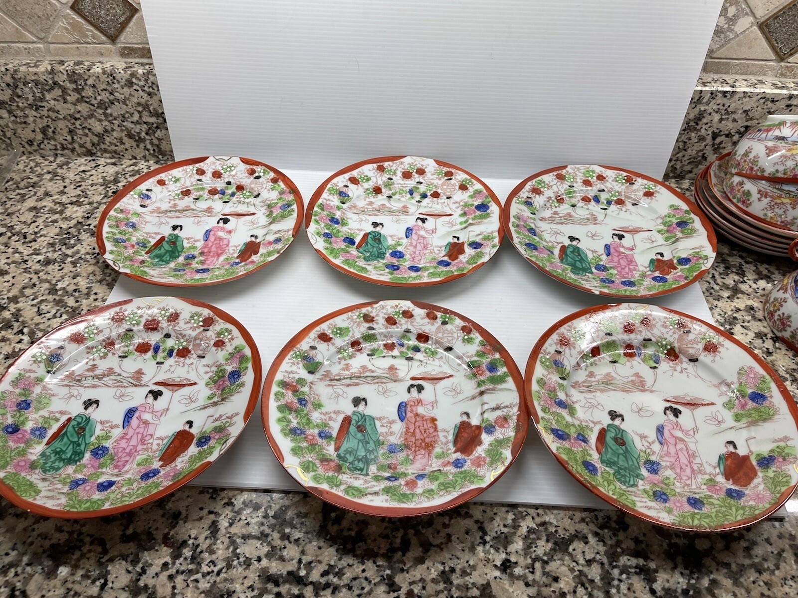 VINTAGE JAPAN GESHIA GIRLS HARDEN DESIGN 7 1/4” HAND PAINTED PLATE Set ...