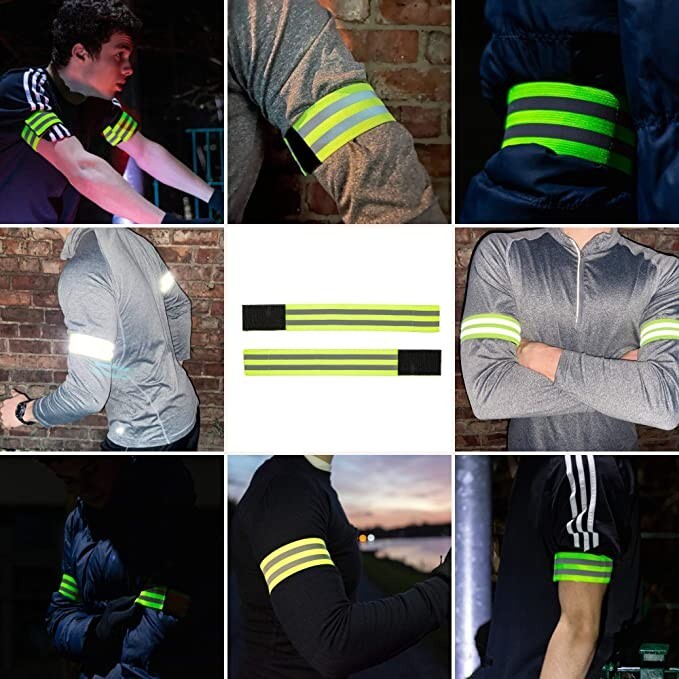 REFLECTIVE FLUORESCENT HI VIS VIZ ARM BANDS RUNNING JOGGING CYCLING ...