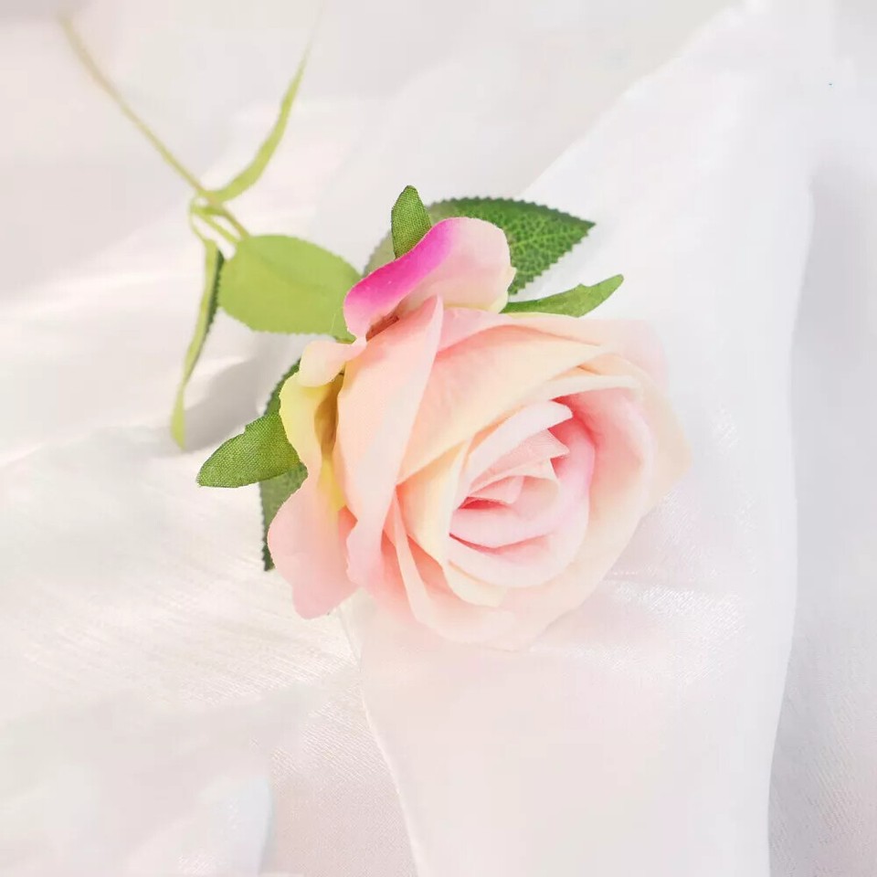Red Silk Rose Artificial Flowers Single Bud with Stem Fake Bouquet ...