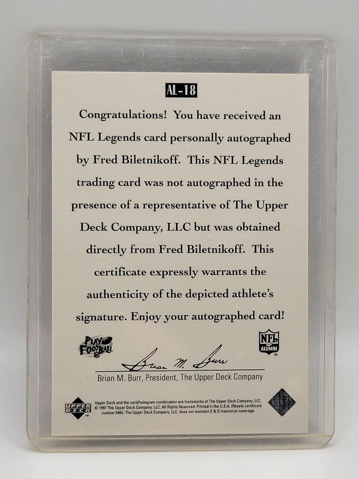 1997 Upper Deck NFL Legends - Autographs #AL-18 Fred Biletnikoff (AU ...