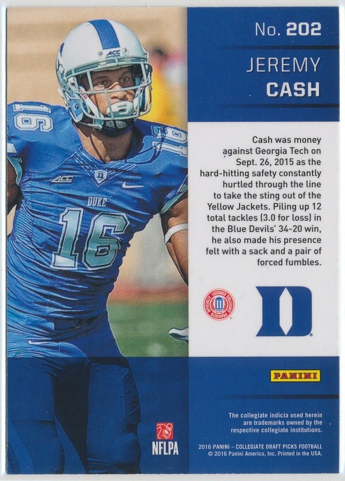 Jeremy Cash - Duke Blue Devils - 2016 Prizm Draft Picks Football - RC ...