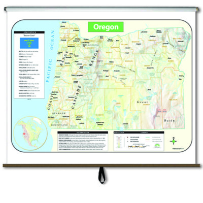Oregon Large Scale Shaded Relief Wall Map on Roller | eBay