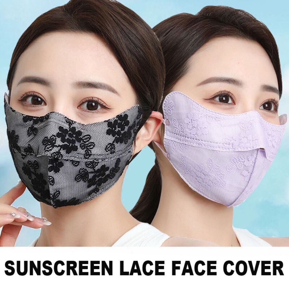 Adjustable Strap Sunscreen Lace Face Cover Mesh Face Cover Women Girl ...
