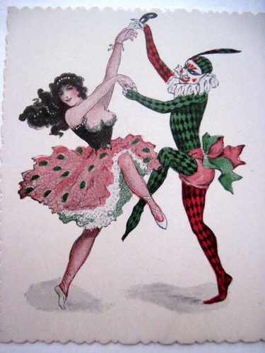 Dancing Vintage Printer's Sample "Joker & Woman" In Colorful Costumes ...
