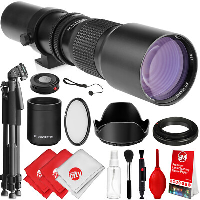 Opteka 500mm/1000mm Telephoto Lens + 60" Tripod for Sony A Mount DSLR ...