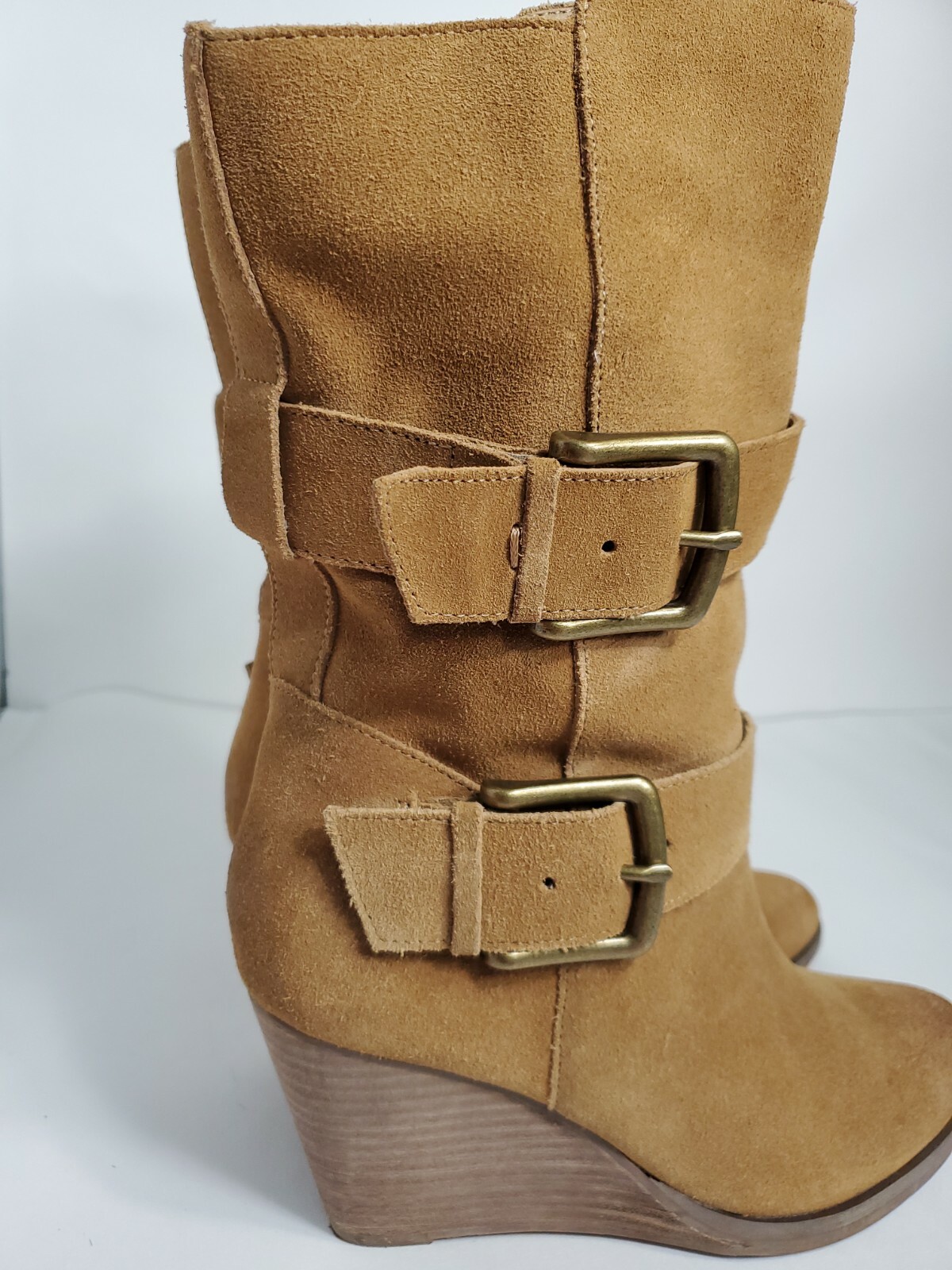 Very Volatile boots Brown Suede Leather Wedge Block Woman Boots 7.5M | eBay