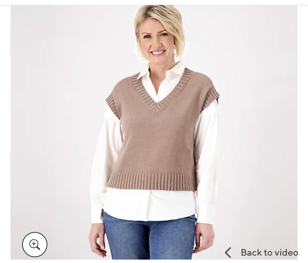 Candace Cameron Bure V-Neck Sweater Vest A523008 in Brown Heather Size ...